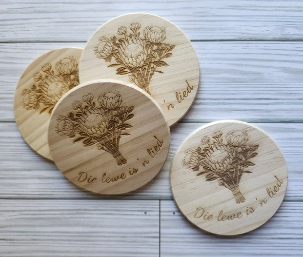 Set of 4 Coasters - Die Lewe is 'n Lied | Laser Forge 3